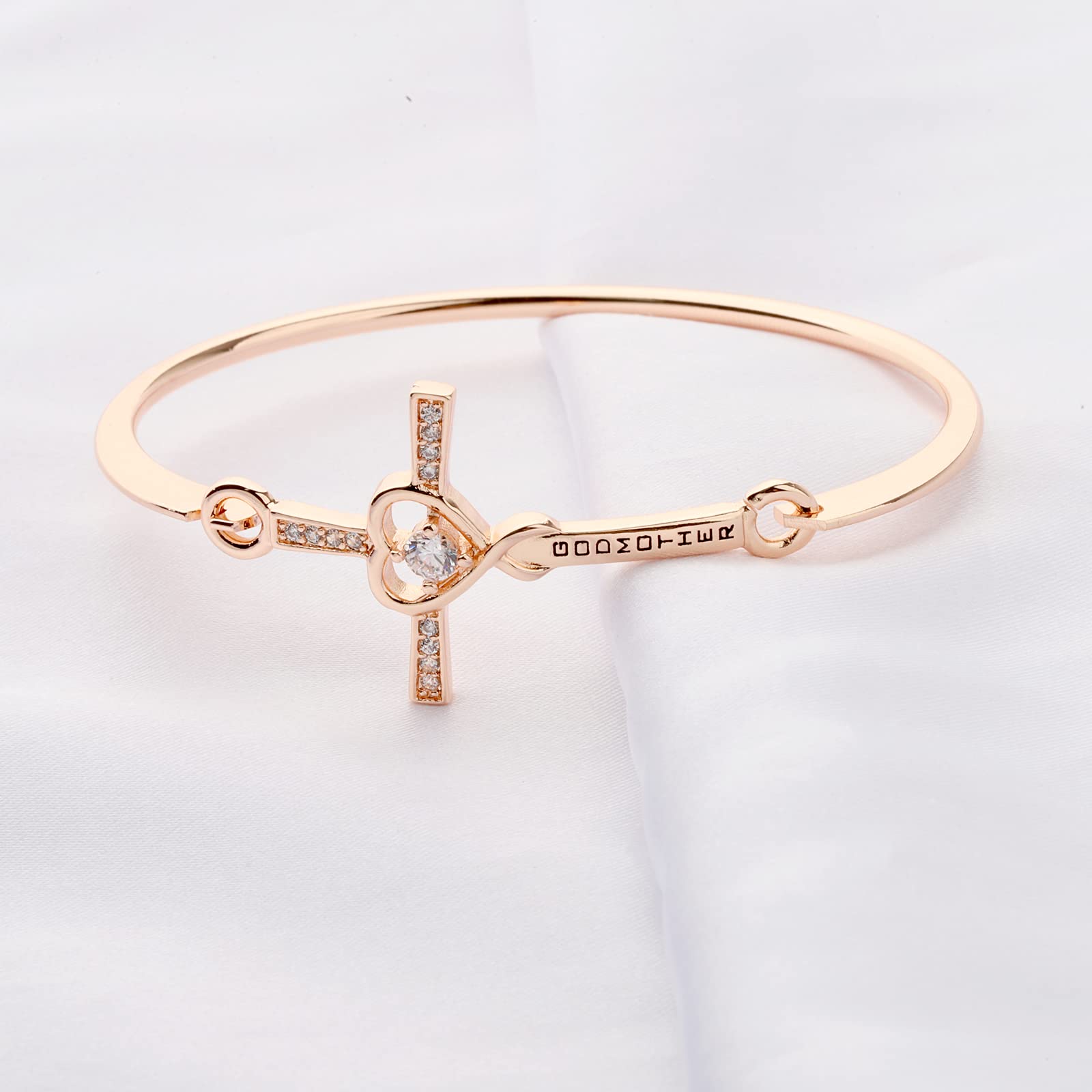 WUSUANED Infinity Love Heart Cross Bracelet Godmother Jewelry For Godmothers Baptism Gift For Godmother (Godmother rose gold)