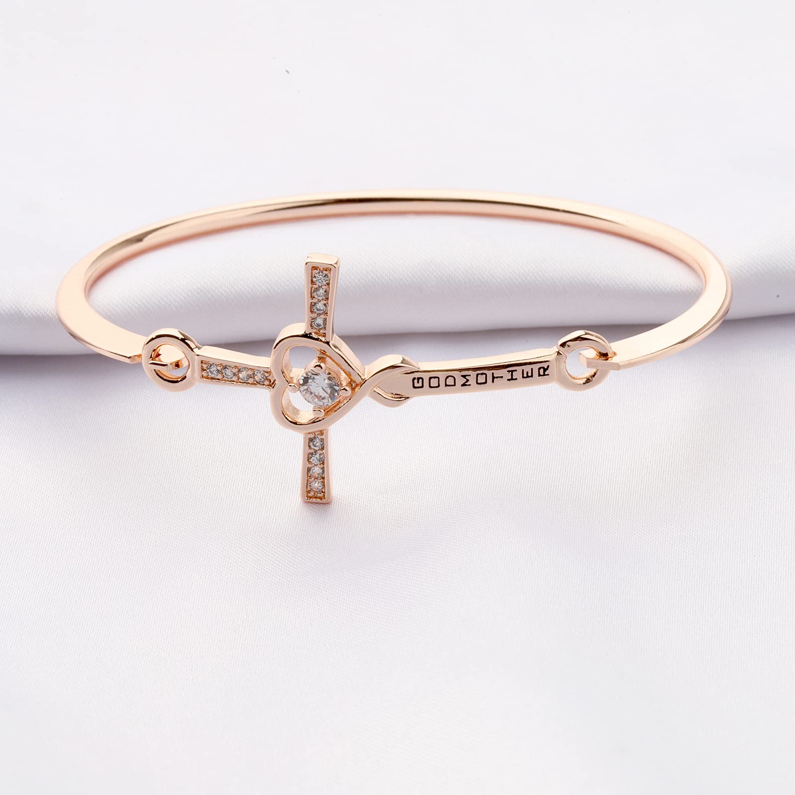 WUSUANED Infinity Love Heart Cross Bracelet Godmother Jewelry For Godmothers Baptism Gift For Godmother (Godmother rose gold)