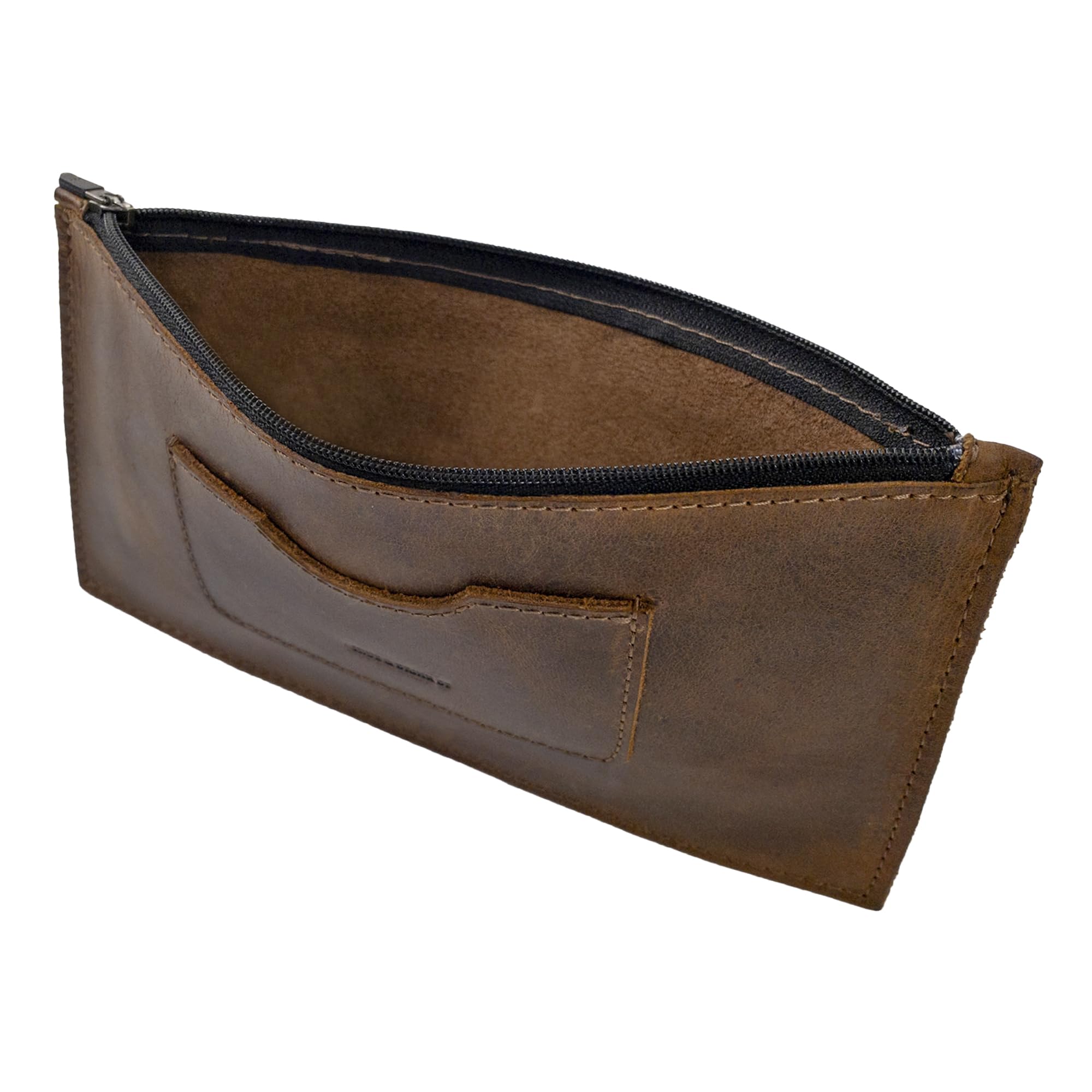 Hide & Drink, Rectangular Zippered Handbag for Women with Card Slot, Female Purse, Full Grain Leather, Handmade, Bourbon Brown