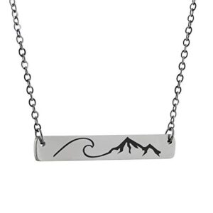 fashionjunkie4life ocean wave charm - engraved bar necklace, 18" cable chain | birthday gift for men and women