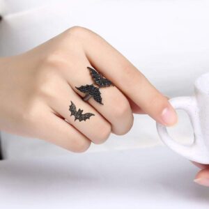 Ginger Lyne Collection Flying Bat Halloween Spooky Black CZ Party Statement Ring Size 7