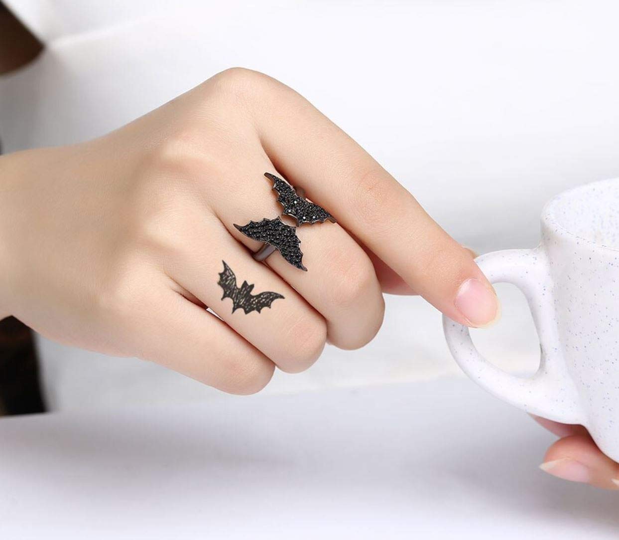 Ginger Lyne Collection Flying Bat Halloween Spooky Black CZ Party Statement Ring Size 7