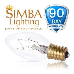 Simba Lighting C7 15W Replacement Bulb (12 Pack) for Himalayan Salt Rock and Basket, Plug In Aromatic Wax Warmer, Night Light, Clear Candle Shape, 120V, E12 Candelabra Base, Dimmable, 2700K Warm White