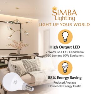 Simba Lighting LED Candelabra E12 Base G14 Small Globe 7 Watt 60W Replacement Light Bulb (6 Pack) for Ceiling Fan, Chandelier, Vanity, Round A15 Frosted White Cover, Non-Dimmable, 5000K Daylight