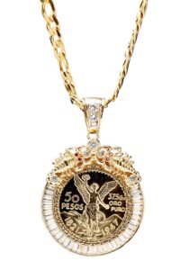 rosarios y mas brand 24k gold plated 50 pesos and mexican eagle centenario with 26" necklace