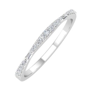 round and baguette shape diamond wedding band ring in 10k white gold (0.12 cttw) (ring size 6.5)