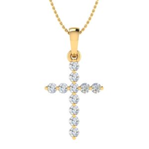 finerock 0.17 carat diamond cross pendant necklace in 10k yellow gold (silver chain included)