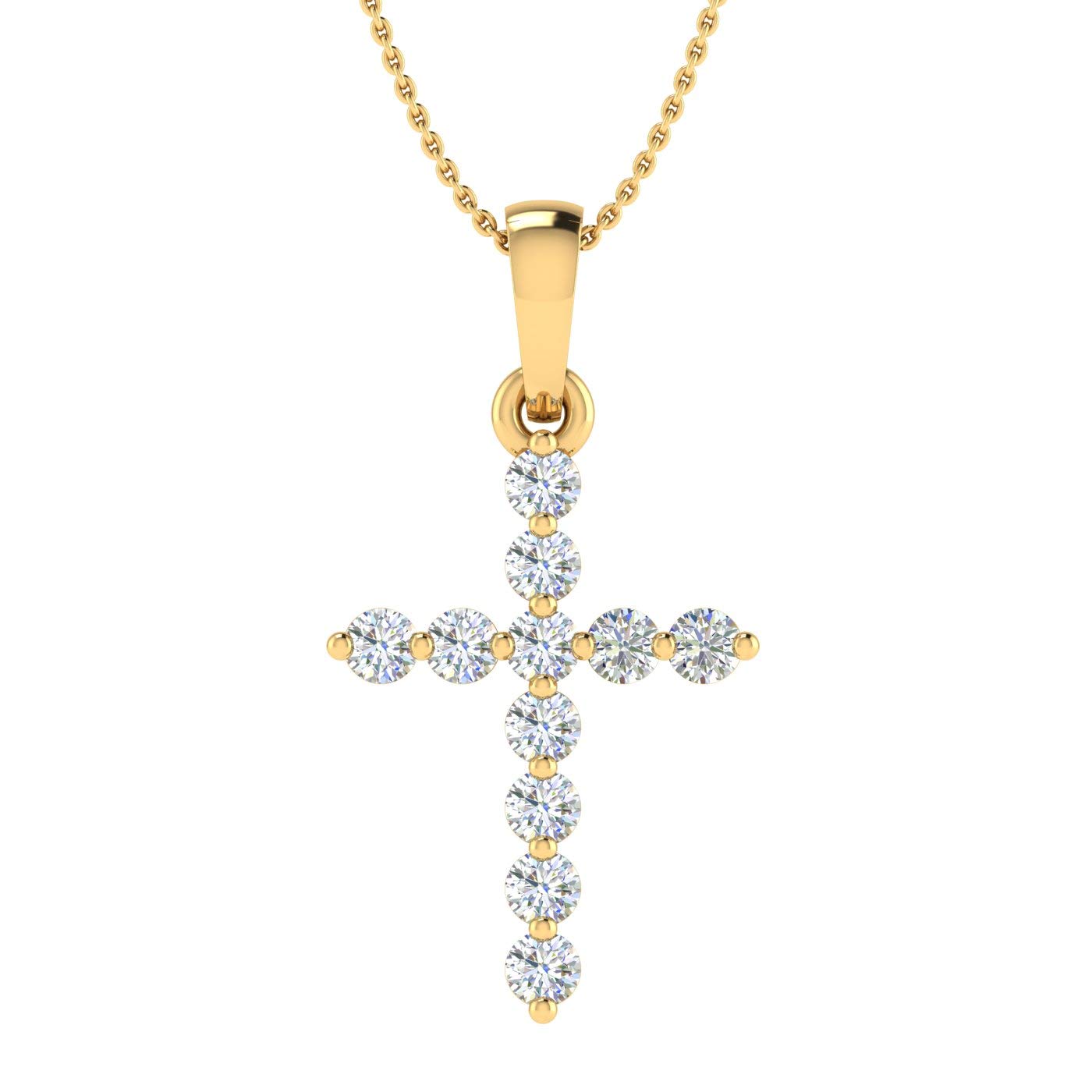 FINEROCK 0.17 Carat Diamond Cross Pendant Necklace in 10K Yellow Gold (Silver Chain Included)