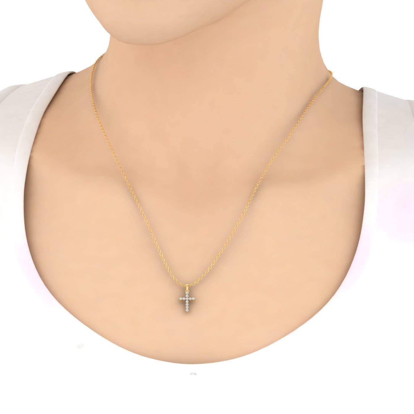 FINEROCK 0.17 Carat Diamond Cross Pendant Necklace in 10K Yellow Gold (Silver Chain Included)