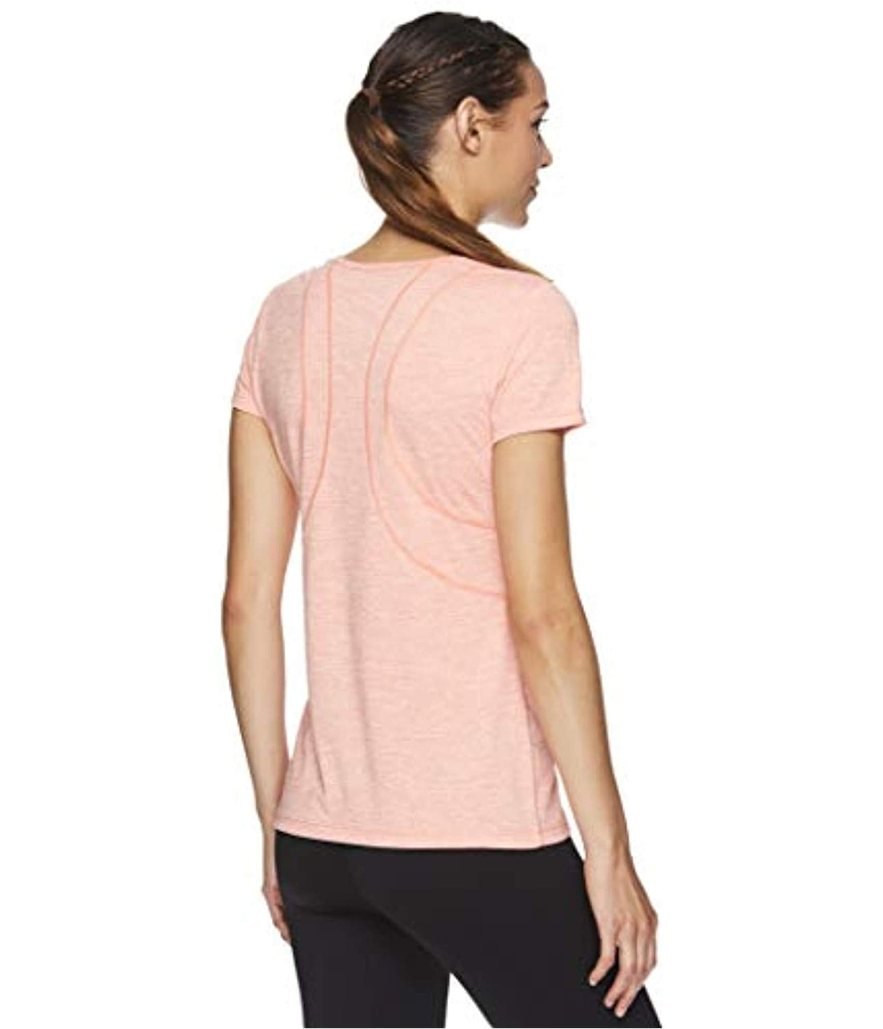 Reebok Womens Poly Marled Basic T-Shirt, Pink, X-Large