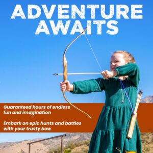 Adventure Awaits! - 2-Pack Handmade Girls Wooden Bow and Arrow Set - 20 Wood Arrows and 2 Quivers - for Outdoor Play