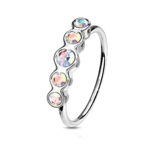 pierced owl 20ga stainless steel bezel set cz crystal bendable hoop nose ring (silver tone/aurora borealis)