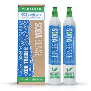 soda sense 60l threaded co2 2 pack canister refill, compatible w/all threaded 'screw-in' soda makers including sodastream [excludes art, terra & duo]