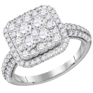 thediamond deal 14kt white gold womens round diamond square cluster bridal wedding engagement ring 1-5/8 cttw