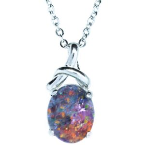 Australian Fire Opal Necklace - 11x9mm - Australian Triplets Opal Necklace Pendant in 925 Sterling Silver Gold Plated Women's Jewelry