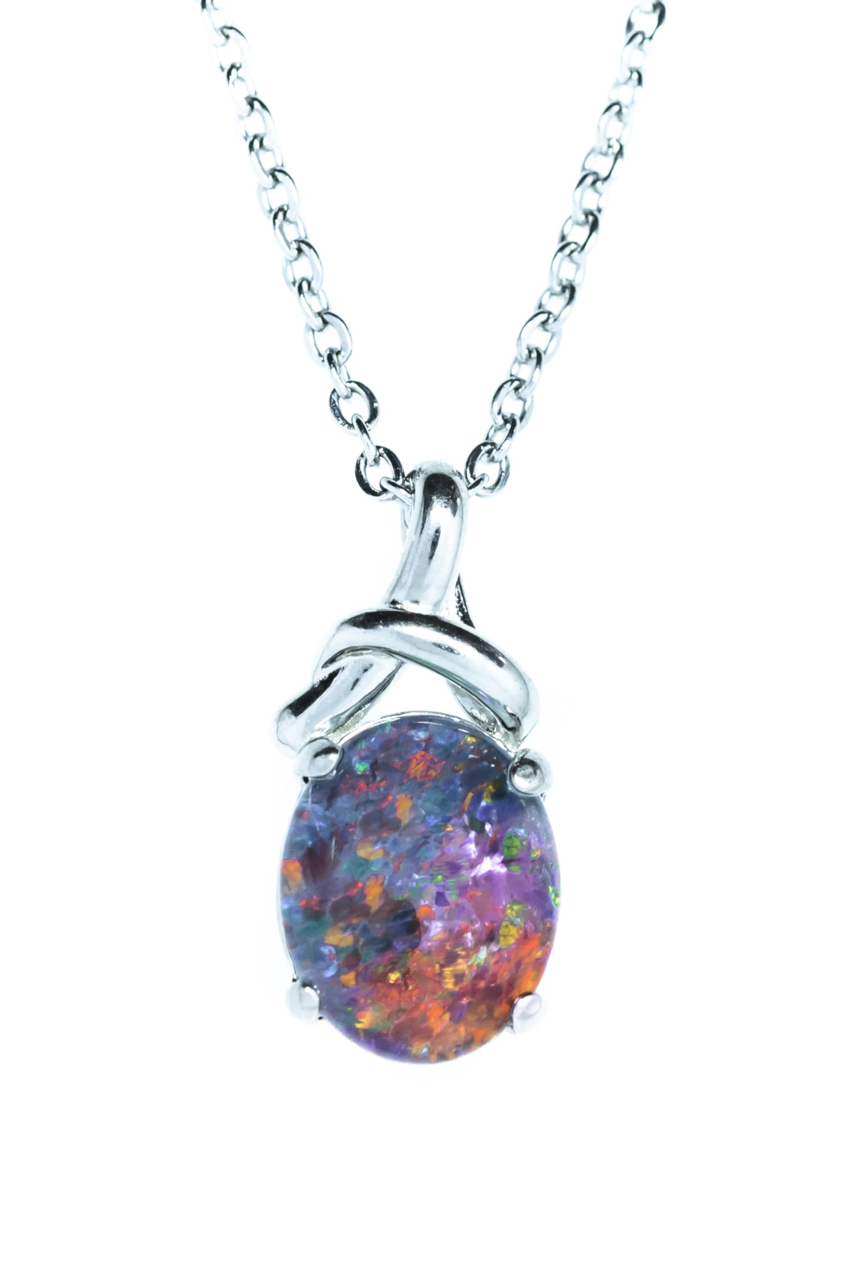 Australian Fire Opal Necklace - 11x9mm - Australian Triplets Opal Necklace Pendant in 925 Sterling Silver Gold Plated Women's Jewelry