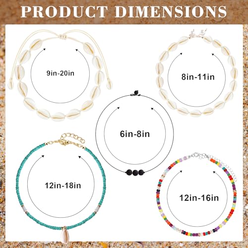 ONESING 14 Pcs Shell Necklace Choker Puka Shell Necklace Beach Necklace Pearl Choker Bohemian Beaded Choker Necklace Set Handmade Hawaii Jewelry Adjustable for Women