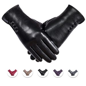 alepo winter pu leather gloves for women, warm thermal touchscreen texting typing dress driving motorcycle gloves with wool lining (black-m)