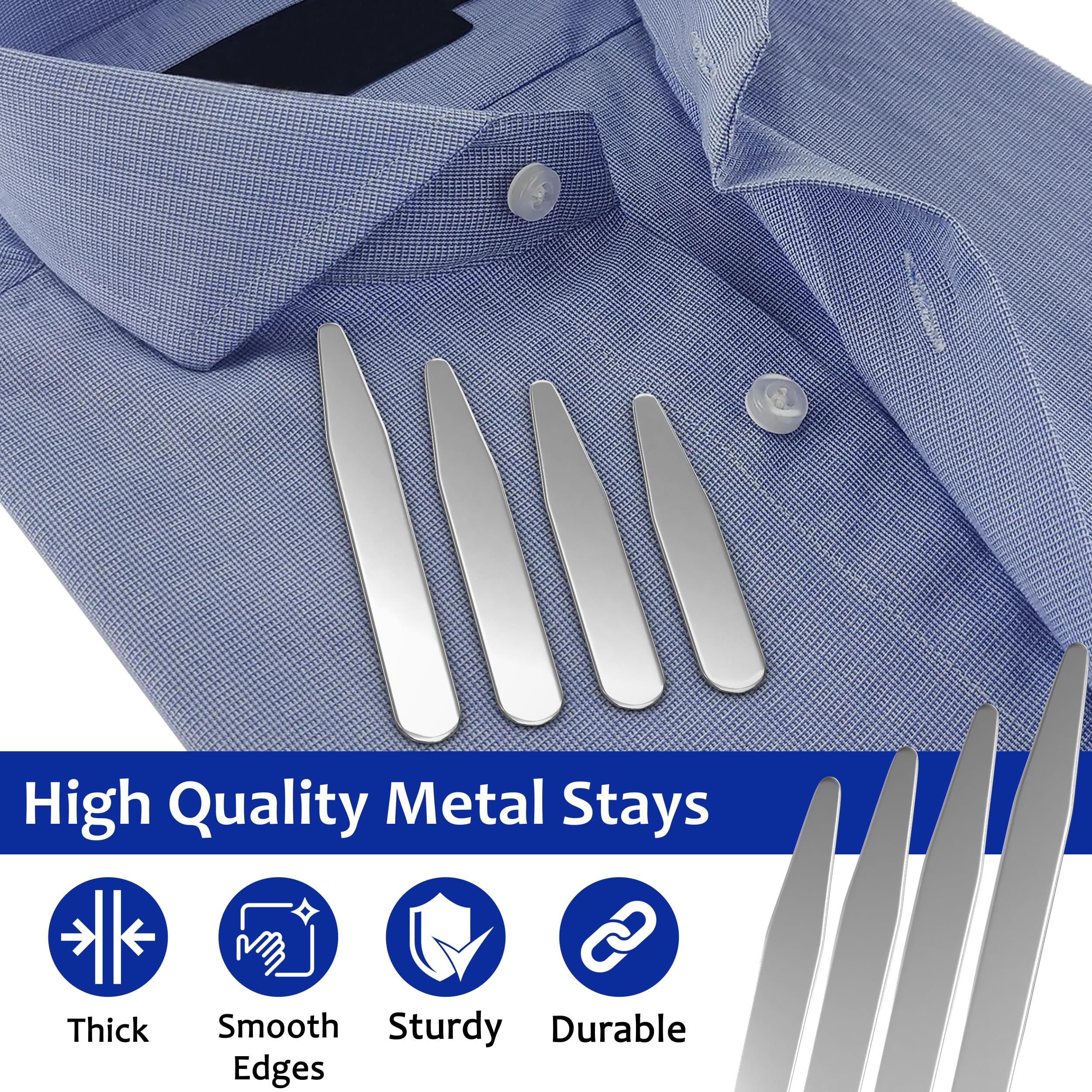 20 Metal Collar Stays For Men's Dress Shirts - Pick Between 2", 2.2", 2.5", 2.7", 3" - Perfect Length for a Custom Fit and Sharp Look