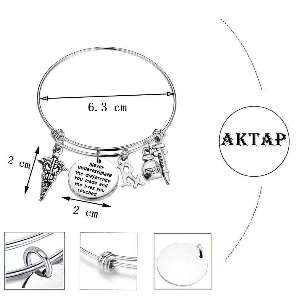 AKTAP Pharmacist Pharmacy Gift Never Underestimate The Difference You Made Rx Pharmacist Bracelet Pharmacy Tech Jewelry Pharmacist Retirement Gift (Rx Pharmacist Bracelet)