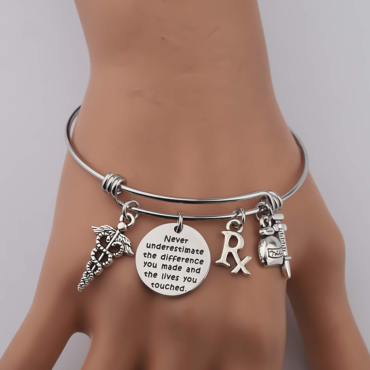 AKTAP Pharmacist Pharmacy Gift Never Underestimate The Difference You Made Rx Pharmacist Bracelet Pharmacy Tech Jewelry Pharmacist Retirement Gift (Rx Pharmacist Bracelet)