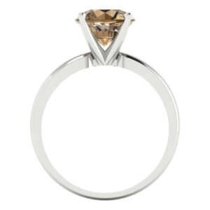 Clara Pucci 1.9ct Round Cut Solitaire Brown Champagne Diamond Bridal Designer Wedding art deco Anniversary Ring in 14k White Gold