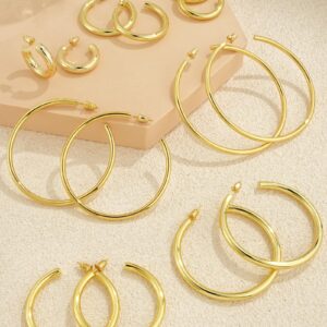 Howoo Big Chunky Gold Hoops Medium Chunky Thick Gold Hoop Earrings for Women