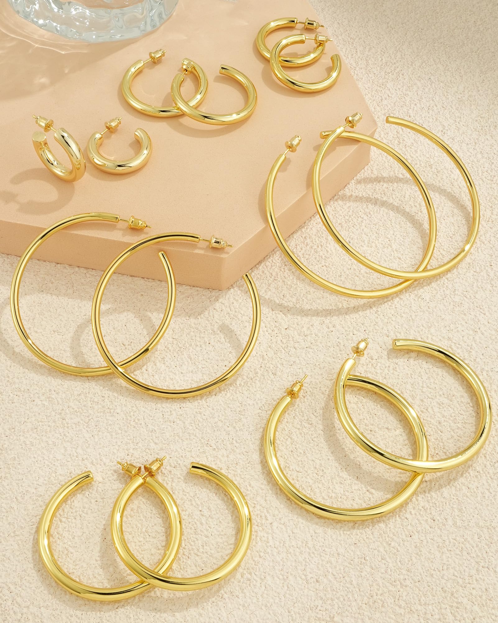 Howoo Big Chunky Gold Hoops Medium Chunky Thick Gold Hoop Earrings for Women