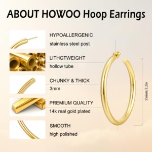 Howoo Big Chunky Gold Hoops Medium Chunky Thick Gold Hoop Earrings for Women