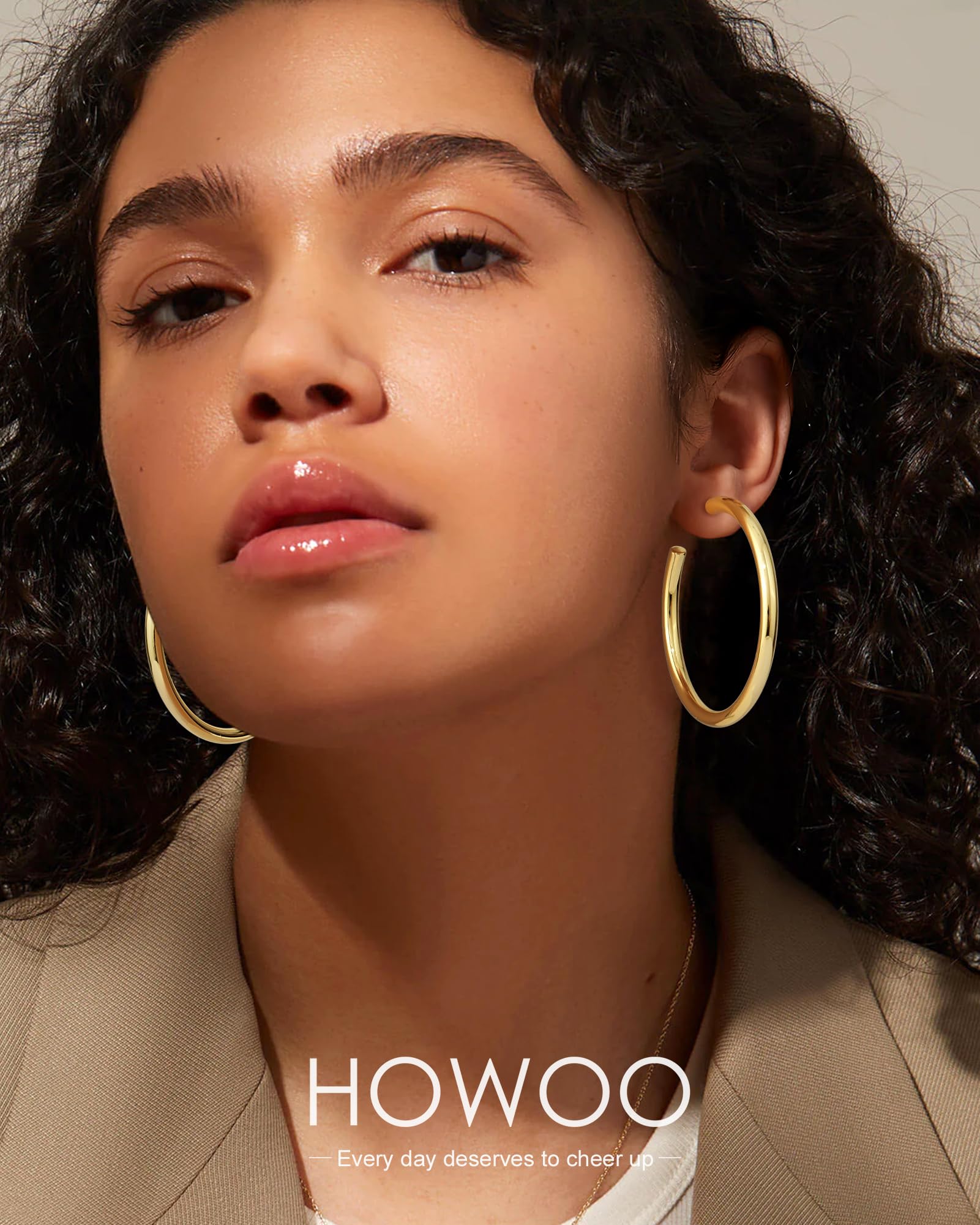 Howoo Big Chunky Gold Hoops Medium Chunky Thick Gold Hoop Earrings for Women