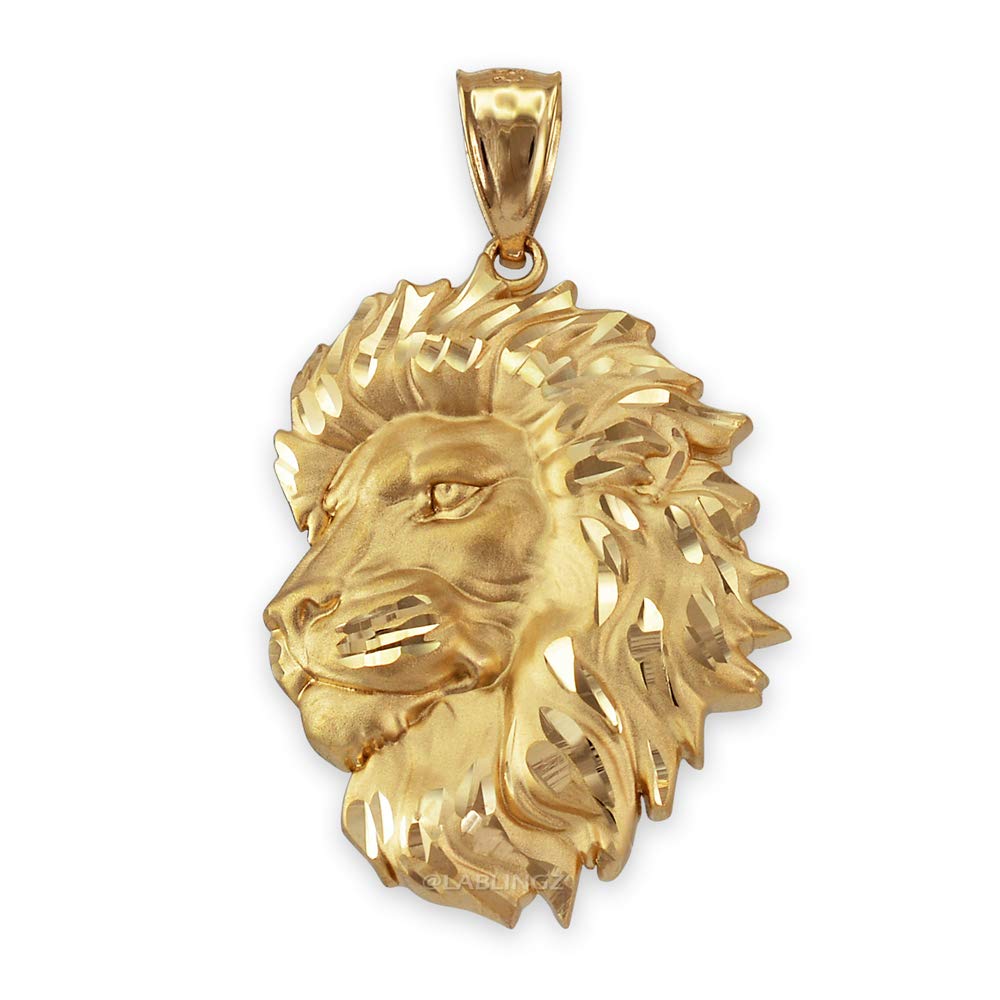 LA BLINGZ 14K Yellow Gold Satin Lion Head DC Leo Pendant (S/L) (Large)