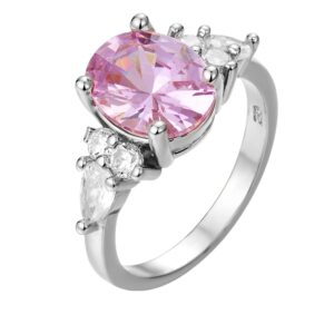 lzz 3.3ct pink sapphire birth stone ring vintage silver oval cut mosaic cubic zirconia ring size 6-10 (us code 7)