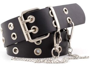 inogih double-grommet-belt leather punk-waist-belt with chain for women jeans dresses