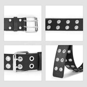 INOGIH Double-Grommet-Belt Leather Punk-Waist-Belt with Chain for Women Jeans Dresses