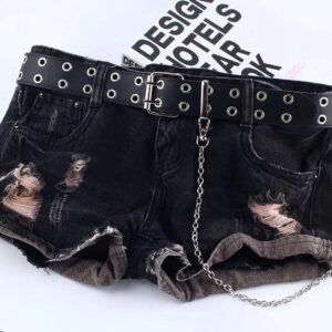 INOGIH Double-Grommet-Belt Leather Punk-Waist-Belt with Chain for Women Jeans Dresses