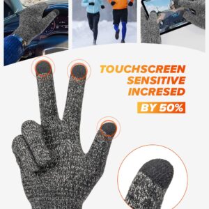 TRENDOUX Winter Gloves Women Men, Touchscreen Glove, Texting Smartphone Riding - Anti-Slip - Thermal Liners - Knitted Soft Material - Hands Warm Glove for Driving - Black Gray - L