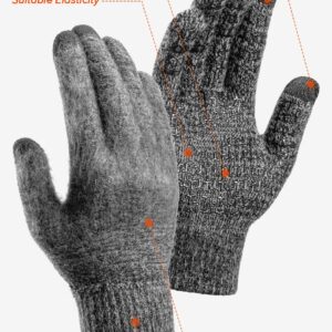 TRENDOUX Winter Gloves Women Men, Touchscreen Glove, Texting Smartphone Riding - Anti-Slip - Thermal Liners - Knitted Soft Material - Hands Warm Glove for Driving - Black Gray - L