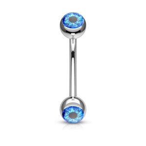 pierced owl eyeball inlaid 316l stainless steel curved barbell eyebrow ring (blue)