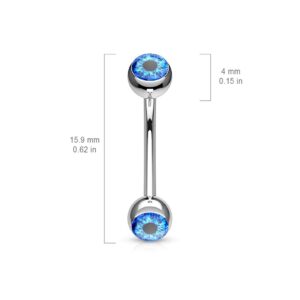 Pierced Owl Eyeball Inlaid 316L Stainless Steel Curved Barbell Eyebrow Ring (Blue)