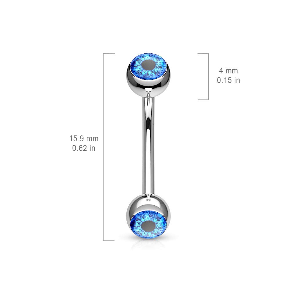 Pierced Owl Eyeball Inlaid 316L Stainless Steel Curved Barbell Eyebrow Ring (Blue)