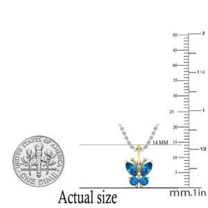 Dazzlingrock Collection Marquise & Round Blue Topaz Ladies Butterfly Pendant (Silver Chain Included), 14K Yellow Gold