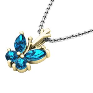 Dazzlingrock Collection Marquise & Round Blue Topaz Ladies Butterfly Pendant (Silver Chain Included), 14K Yellow Gold