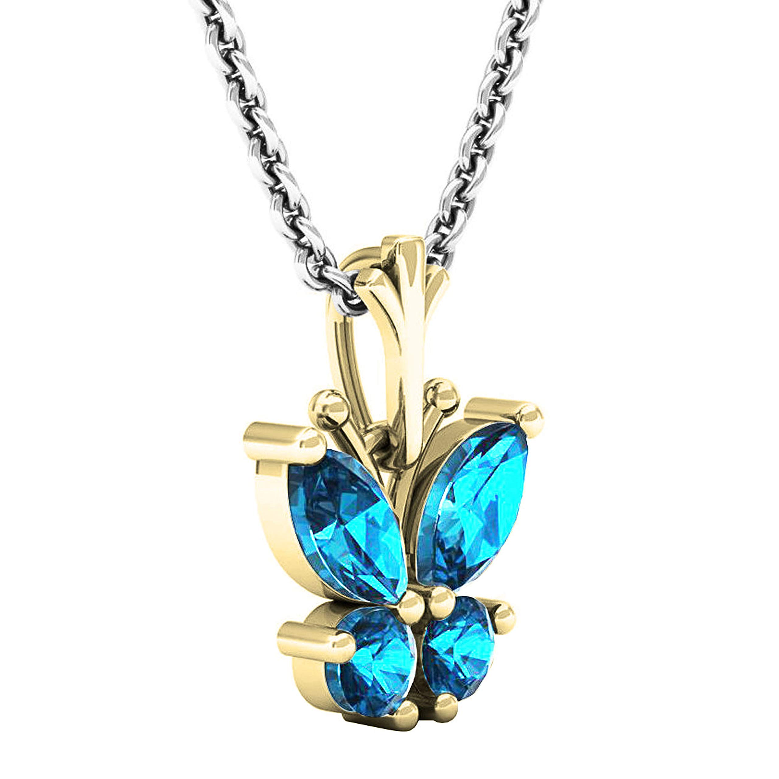 Dazzlingrock Collection Marquise & Round Blue Topaz Ladies Butterfly Pendant (Silver Chain Included), 14K Yellow Gold