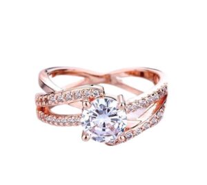 metmejiao 18k rose gold plated cz crystal square simulated diamond engagement ring promise rings for women （us code 9）