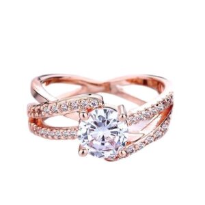 Metmejiao 18K Rose Gold Plated CZ Crystal Square Simulated Diamond Engagement Ring Promise Rings for Women （US Code 9）