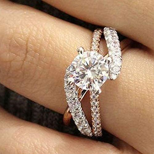 Metmejiao 18K Rose Gold Plated CZ Crystal Square Simulated Diamond Engagement Ring Promise Rings for Women （US Code 9）