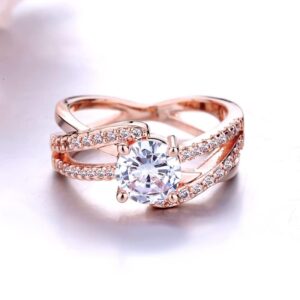 Metmejiao 18K Rose Gold Plated CZ Crystal Square Simulated Diamond Engagement Ring Promise Rings for Women （US Code 9）