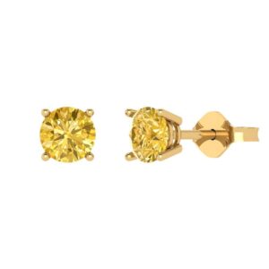 clara pucci 1.94cttw round cut solitaire genuine canary yellow simulated diamond unisex pair of stud earrings 14k yellow gold push back