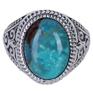 novica artisan handmade sterling silver singlestone ring cocktail with reconstituted turquoise blue india [crownbezel 0.8 in l x 0.7 in w x 0.3 in h band width 4 mm w] ' radiant blue beauty'