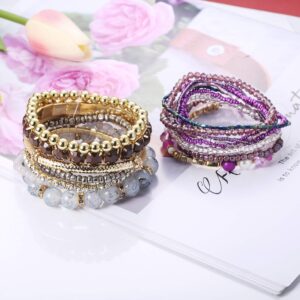 LOYALLOOK 6 Set Bohemian Stackable Bead Bracelets for Women Colorful Bangle Bracelets Multilayer Stretch Bracelets